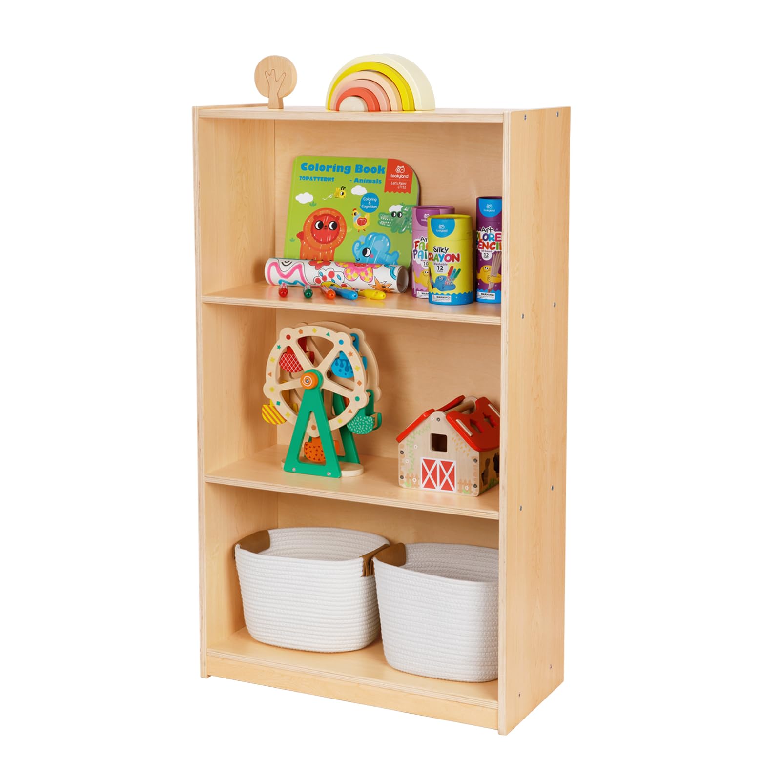 OOOK 3 Tier Montessori Toy Shelf and Bookcase, Display Cabinet, Toy Organizers and Storage with Anti Tipping Settings, Wooden Book Shelf for Kids Rooms, Classroom, Playroom, Nursery, School