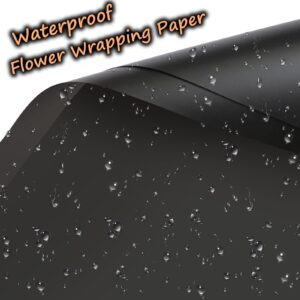 SYOGUA 20 PCS Flower Wrapping Paper Matte Black Bouquet Wrapping Paper 22.8 x 22.8 Inch Waterproof Floral Packaging Paper Florist Bouquet Supplies Gift Wrap for Wedding Birthday Graduation DIY Flower