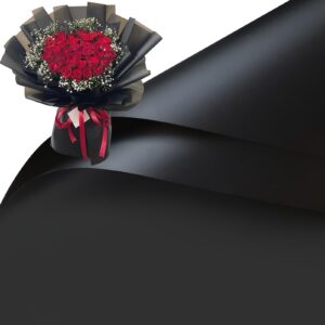 syogua 20 pcs flower wrapping paper matte black bouquet wrapping paper 22.8 x 22.8 inch waterproof floral packaging paper florist bouquet supplies gift wrap for wedding birthday graduation diy flower