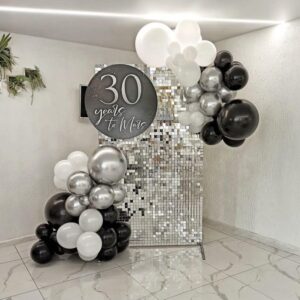 Black and Silver Balloons, 60pcs 12 Inches Black White Silver Confetti Balloons with 1 Ribbon for Birthday, Baby Shower, Wedding, and Silver Theme Party Decoration