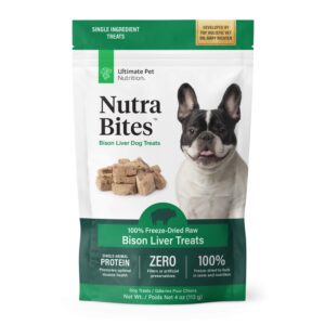 ultimate pet nutrition nutra bites freeze dried raw single ingredient training treats food topper for dogs, 4 ounces, bison liver