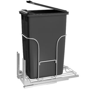 50-quart (xl) pull-out trash can with lid for 14.2" w x 22.2" d x 29.5" h min cabinets, sliding under mount kitchen pullout waste container trash can, black