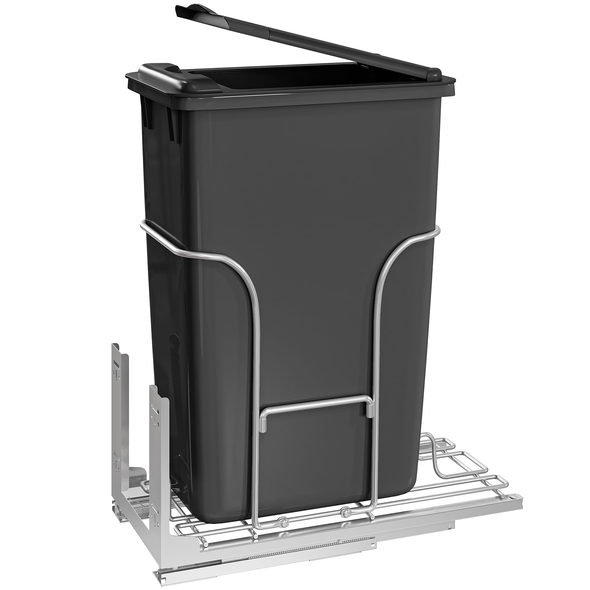 50-Quart (XL) Pull-Out Trash Can with Lid for 14.2" W x 22.2" D x 29.5" H Min Cabinets, Sliding Under Mount Kitchen Pullout Waste Container Trash Can, Black