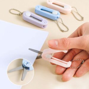 White Folding Scissors Safe Portable Travel Scissors Foldable Telescopic Cutter Pocket Mini Scissor with Keychain Craft Scissors for Cutting, Scrapbooking, Crafting, Sewing