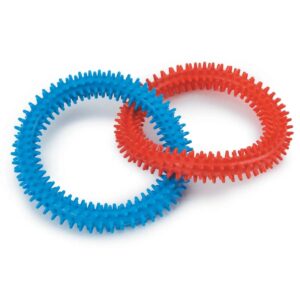 mpp rubber nub dog toy satisfying dental chew toss and play tug tough double rings (red - blue)