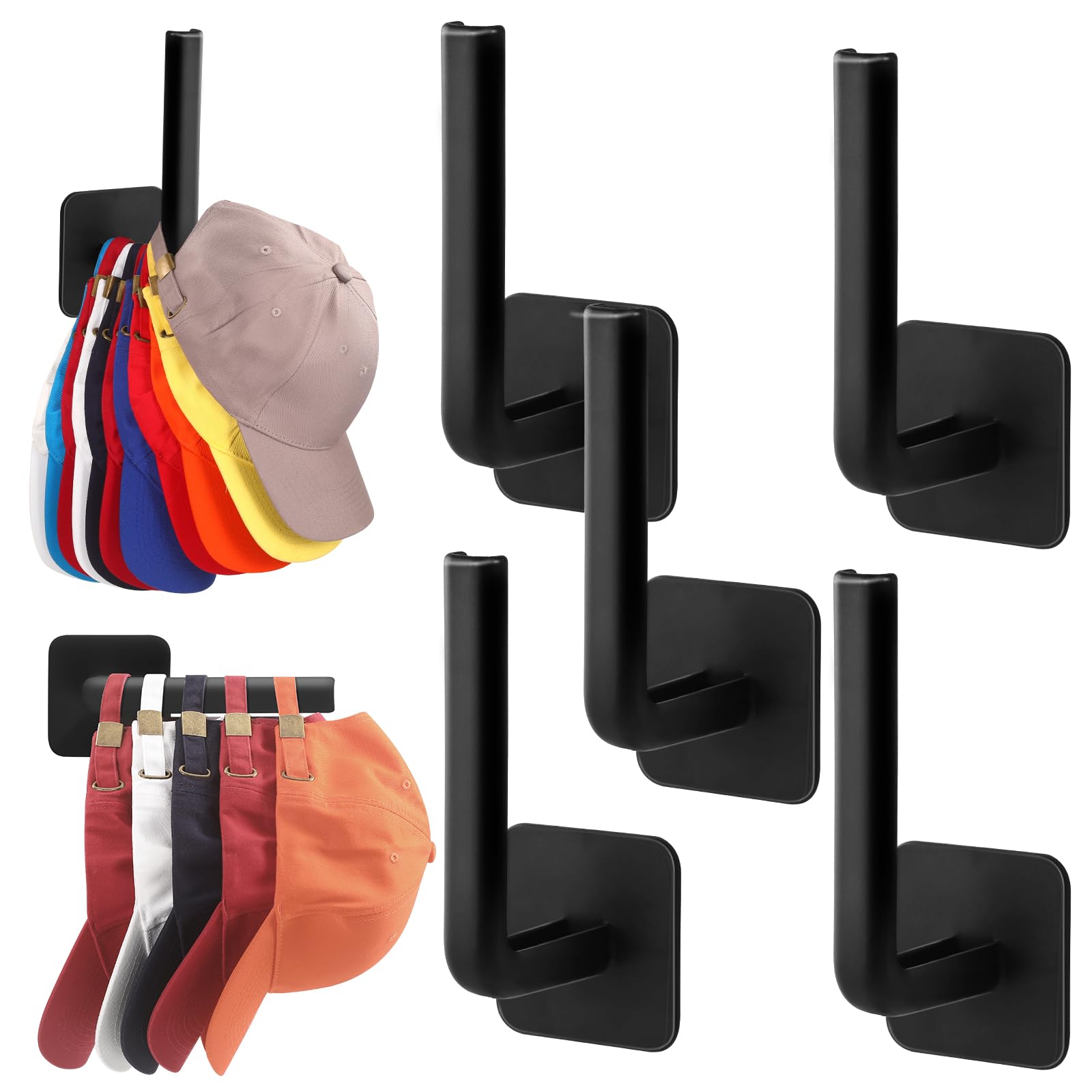 Letohoumia Hat Hooks for Baseball Caps Wall, 5 Pack Adhesive Hat Hooks Hanger Holder, Multi-Purpose Strong Hook Organizer Can Hold More Than 10 Hats for Door/Closet