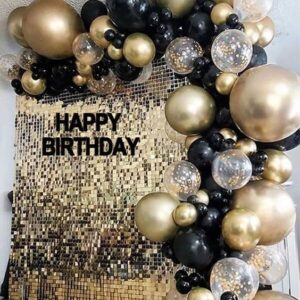 Black and Gold balloons Arch Garland Kit, 100pcs Black Gold Confetti Balloons with 16ft Tape Strip & Dot Glue for Graduation Birthday Baby Shower Wedding Party Decorations