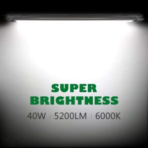 BRILLIHOOD 4FT LED Vapor Proof Light Fixture, 40W, 5200LM, 6000K Bright White, IP65 Waterproof Shop Light, 110-277V, Indoor Outdoor Vapor Tight Lighting for Garage, Car Wash, Warehouse, 1-Pack