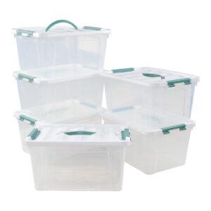 yarebest 14 quart clear latching box with lid & handle, plastic storage tote set of 6