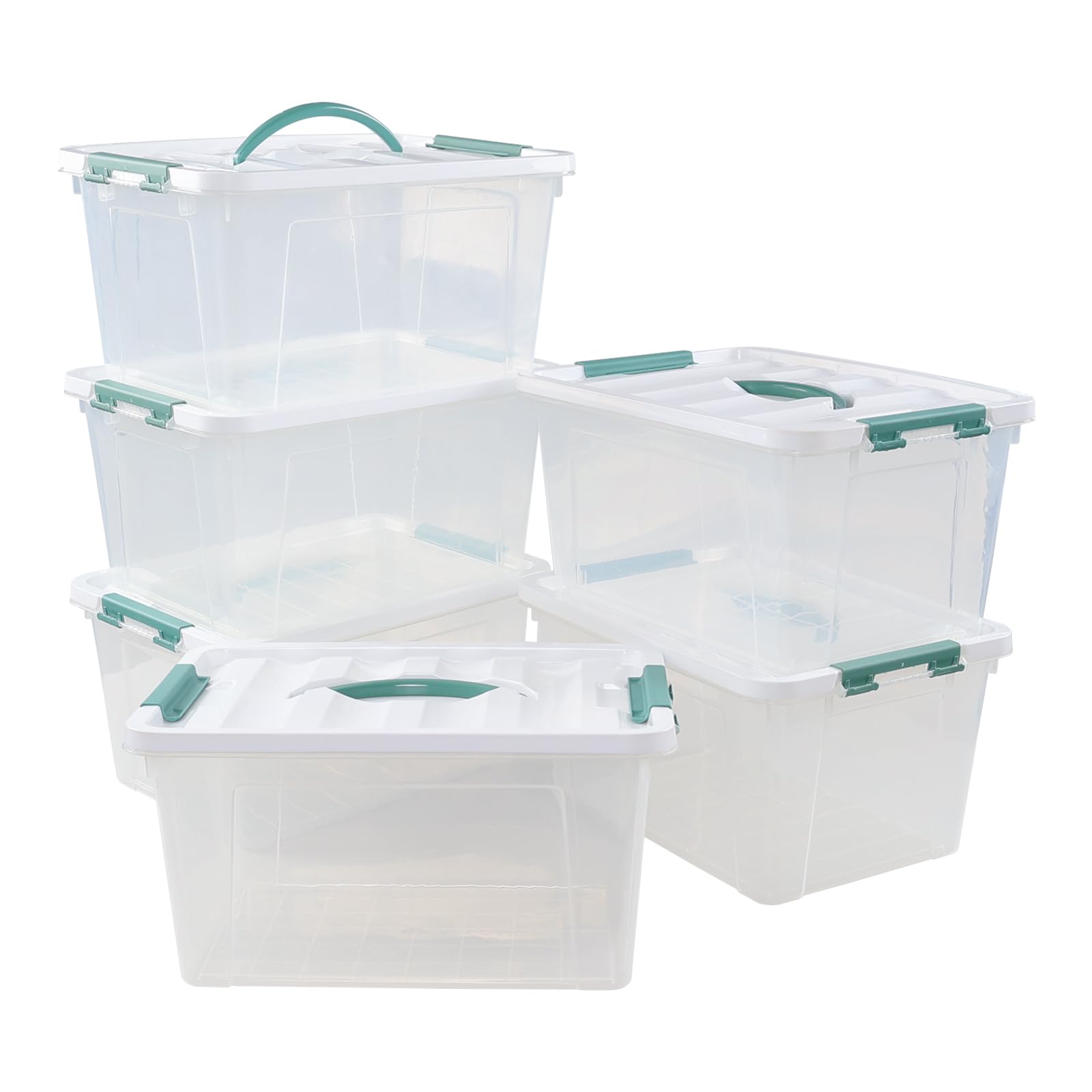 Yarebest 14 Quart Clear Latching Box with Lid & handle, Plastic Storage Tote Set of 6