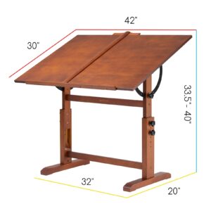 MEEDEN Extra-Large Wood Drafting Table: 42" x 30" Artist Drawing Desk - Height Adjustable Art Craft Table - Tilting Table for Adults Painting Reading Writing Sketching