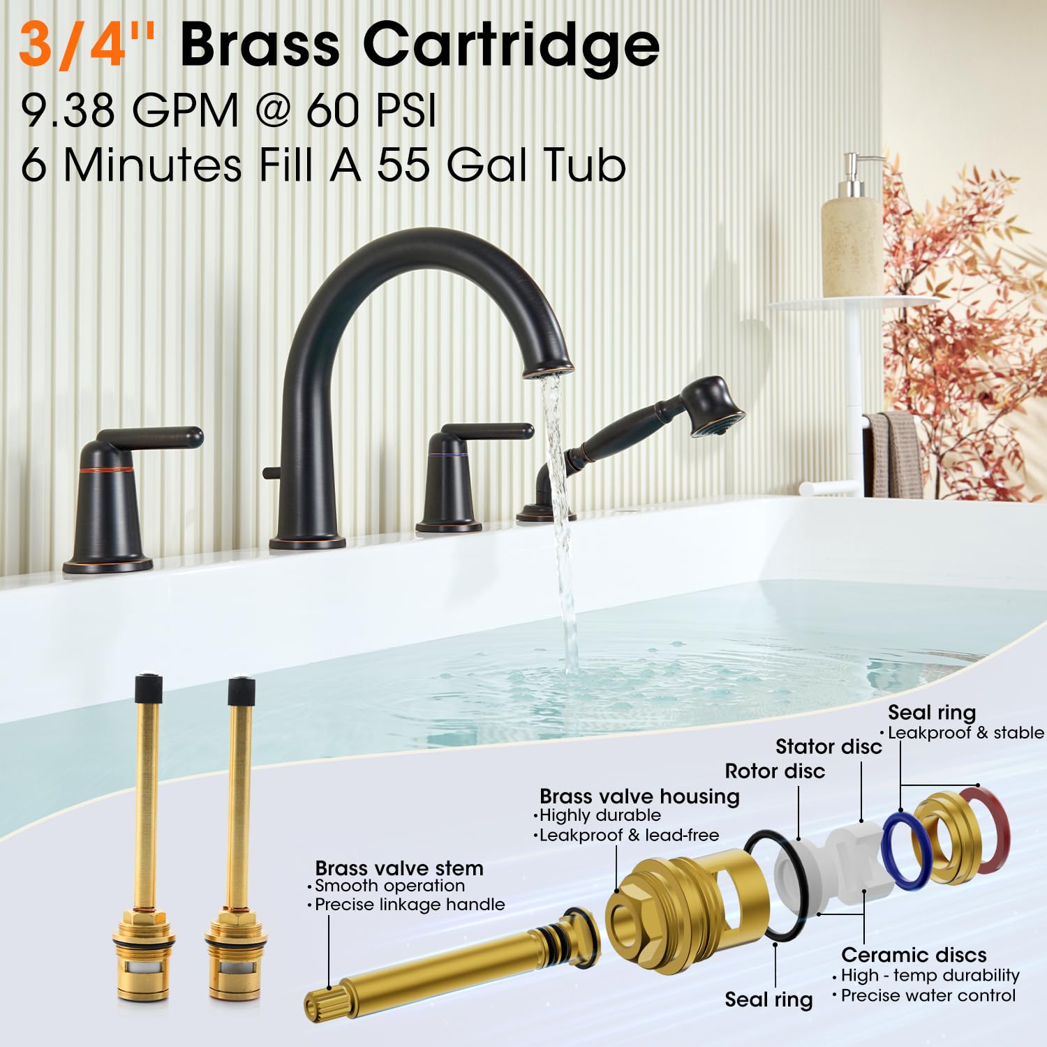 Wintap Roman Bathtub Faucet with Hand Shower and Brass Valve 4 Hole Widespread Bath Tub Faucet Set High Flow Tub Faucets Classic High Arch Tub Filler Oil Rubbed Bronze 9808ORB