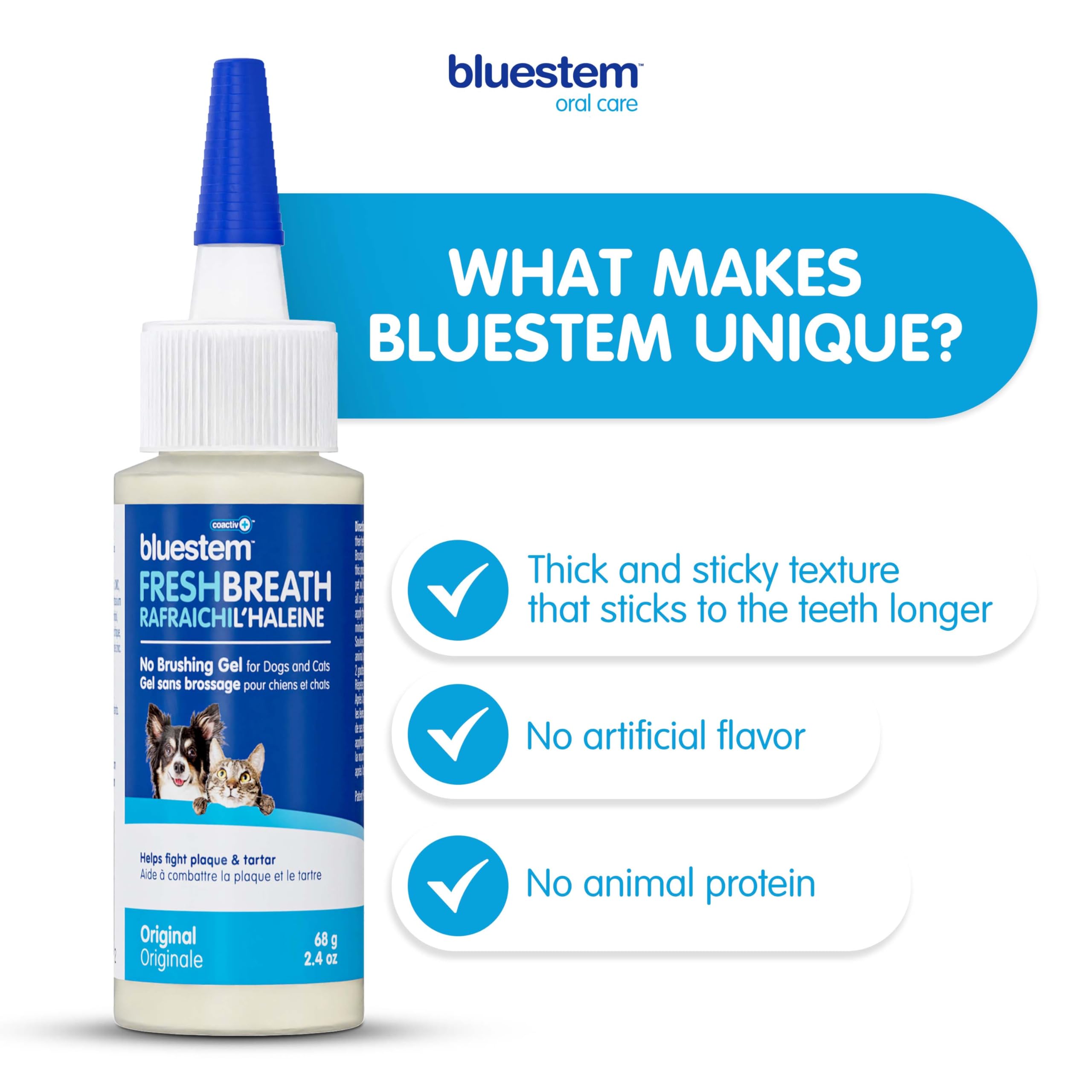 bluestemTM No Brush Dog Dental Gel - Dog Oral Gel to Freshen Breath, and Fights Plaque and Tartar - Brushless Toothpaste for Dogs