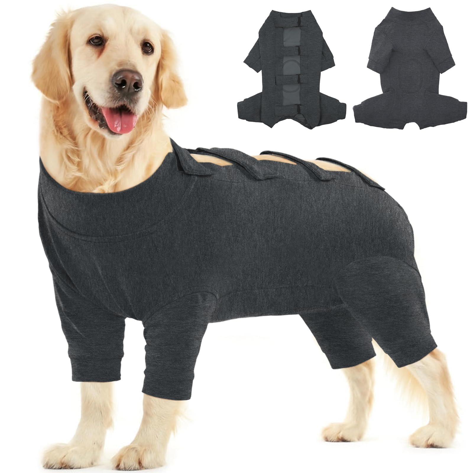 Kuoser Dog Recovery Suit, Male Female Dog Onesie for Surgery Bodysuit, Soft Dog Surgical Suit Anti Licking Dog Shirt for Spay Neuter, Long Sleeve Dog Shedding Clothes Cone Alternative, Grey XL