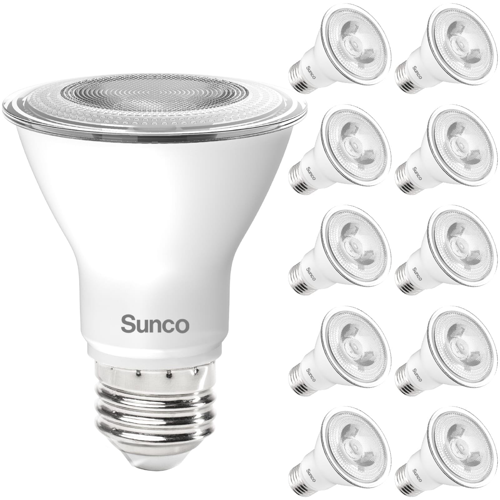 Sunco 10 Pack PAR20 LED Bulbs, 800 Lumens High Brightness Flood Light Indoor, 50W Equivalent 8W, Dimmable, 3000K Warm White, E26 Medium Base, Exterior Wet Rated - UL