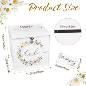 CYAOOI White Wedding Card Box with Lock, PVC Money Envelope Card Box for Wedding Reception, Daisy Pattern Gift Card Box Holder for Graduation Party Birthday Baby Shower Decorations