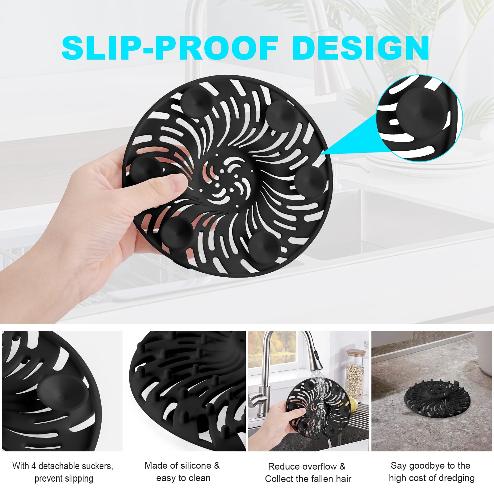 Shower Drain Hair Catcher, Silicone Hair Strainer for Bathtub, Bathroom Hair Stopper Drain Cover, 2Pack,Suitable for Bathroom, Laundry, Bathtub, Kitchen