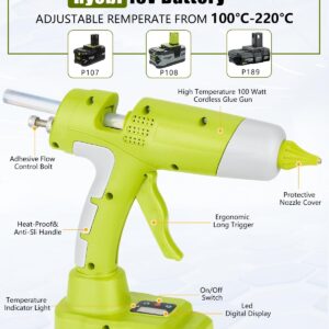 Taingwei Cordless Hot Glue Gun Kit for Ryobi 18v Battery,100W LED Digital Hot Melt Glue Gun with 10pcs 0.43'' Hot Glue Sticks for Home Repair, Arts & Crafts (Battery not included)