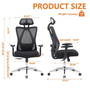 Office Chair, Desk Chair Computer Chair Ergonomic Office Chair with 2D Armrest Adjustable Lumbar Support & Headrest, High Back Home Office Desk Chair 135°Tilt Function Big and Tall Office Chair