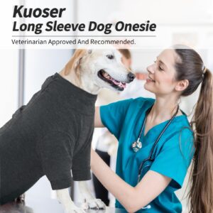 Kuoser Dog Recovery Suit, Male Female Dog Onesie for Surgery Bodysuit, Soft Dog Surgical Suit Anti Licking Dog Shirt for Spay Neuter, Long Sleeve Dog Shedding Clothes Cone Alternative, Grey XL