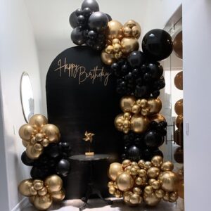 Black and Gold balloons Arch Garland Kit, 100pcs Black Gold Confetti Balloons with 16ft Tape Strip & Dot Glue for Graduation Birthday Baby Shower Wedding Party Decorations