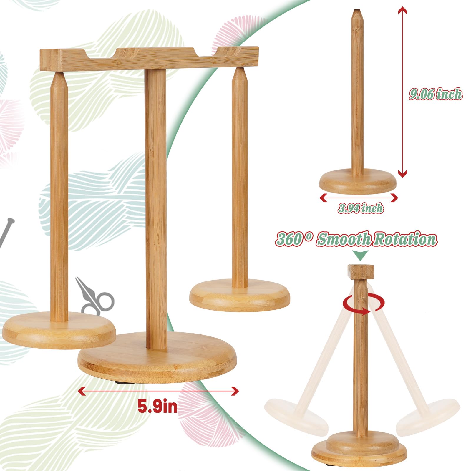 Frjjthchy Yarn Holder for Crocheting Yarn Ball Holder Wooden Yarn Spinner with Double Yarn Spool, Easy to Install, Smooth Rotation