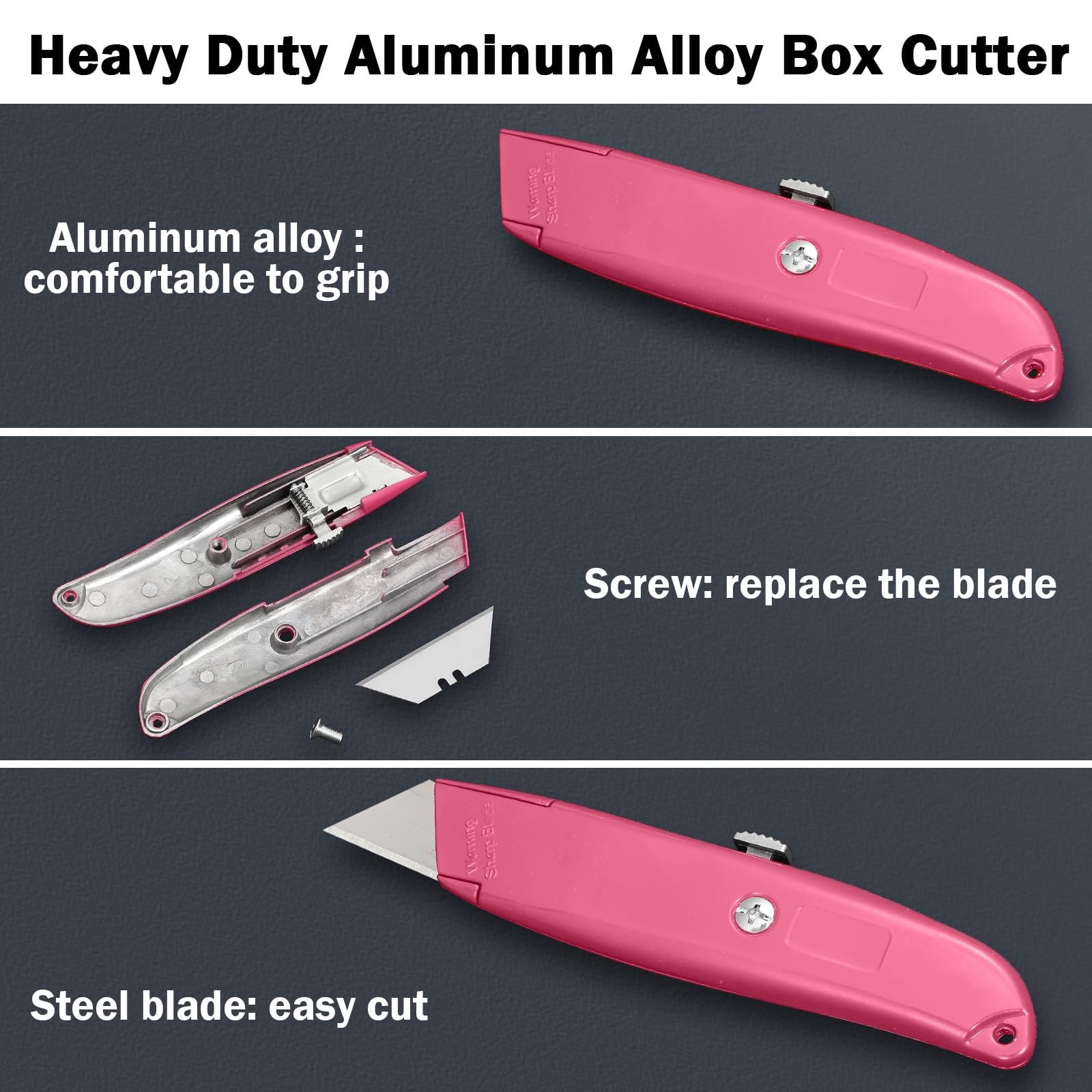 Lasnten 12 Pcs Box Cutter Bulk Retractable Utility Knife Heavy Duty Aluminum Alloy Knife Carpet Knife Package Opener Cutter Blade for Cardboard Plastics Cartons DIY Home Warehouse Office(Multi Color)