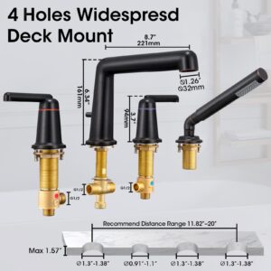 Widespread Roman Bathtub Faucet Set with Handheld Sprayer and Valve, Tub Filler in Oil Rubbed Bronze Roman Tub Faucet with Hand Shower Tub 4 Hole Deck-Mount Brass Tub Faucet