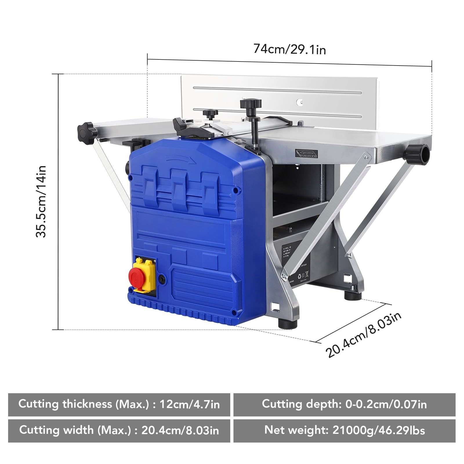 Power Benchtop Planer, Towallmark Powerful Benchtop Planer 1250W Worktable Thickness Planer with Low Dust Work for both Hard & Soft Wood Planing & Thicknessing