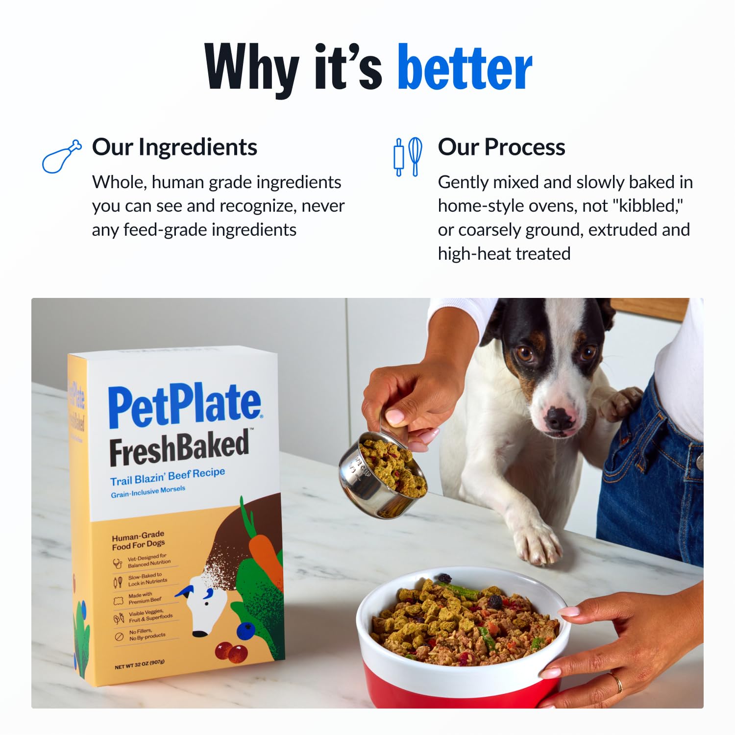 PetPlate FreshBaked Dry Dog Food Grain-Inclusive, Gently Baked and Air-Dried Human Grade Dog Food, Vet Designed and Formulated with Prebiotics and Postbiotics, No Fillers or by-Products, 2lbs (Beef)