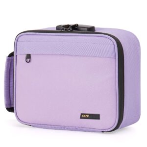 safedelux storage bag with combination lock, carbon lining locking storage bag lockable organizer cases removable dividers water resistant zipper great choice for travel (purple)