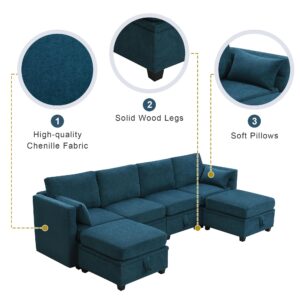 Merax Modular Sectional Sofa, U Shaped Couch w/Adjustable Armrests & Backrests and 6 Storage Seats, for Living Room, Apartment, Blue