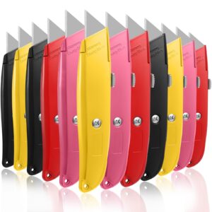 lasnten 12 pcs box cutter bulk retractable utility knife heavy duty aluminum alloy knife carpet knife package opener cutter blade for cardboard plastics cartons diy home warehouse office(multi color)