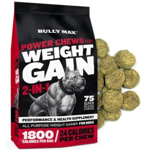 bully max dog weight gainer soft chews for puppies and adults - high calorie dog food performance supplement for healthy weight gain, immunity & digestion - 75 chews for all breeds & ages - 300g pack