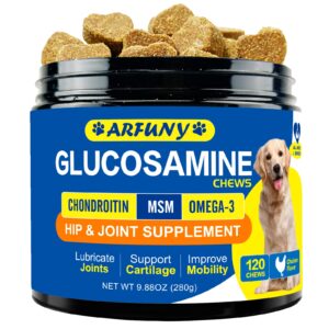 joint supplement for dogs, hip & joint health, pain relief, mobility & flexibility support, glucosamine, chondroitin, msm & omega-3, turmeric, advanced pet vitamin (chicken flavor / 120 chews)