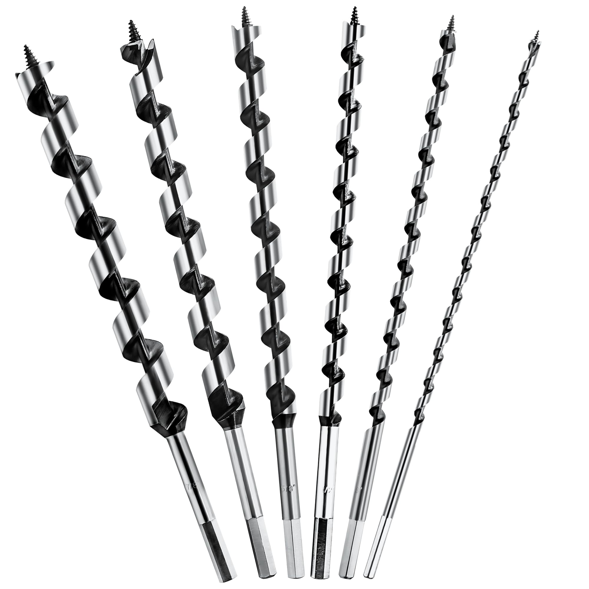 NICAVKIT 6Pcs 12-Inch Long Auger Drill Bit Set for Wood, 1/4"-7/8" Inch Hex Shank Ship Auger Drill Bit for Soft and Hard Wood, Plastic, Drywall and Composite Materials