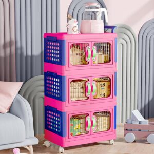 xcbyt storage bins with lids - 3 tier 36 gal collapsible stackable storage bins plastic foldable box storage with wheels closet organizers and storage for bedroom studyroom office