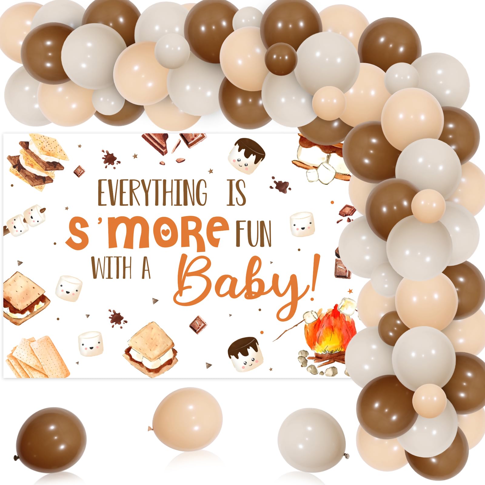 Sursurprise S’Mores Party Decorations, S’Mores Baby Shower Decor, S’More Baby Shower Backdrop Balloon Garland Arch Kit, Camping Campfire Camper Party Supplies