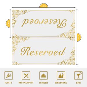 18 Pack Gold Reserved Table Signs for Wedding Party Restaurant - Double Sided Gold Reserved Signs for Tables Chairs - White Paper Reserved Table Tent Card - Wedding Accessories- Place Cards for Event