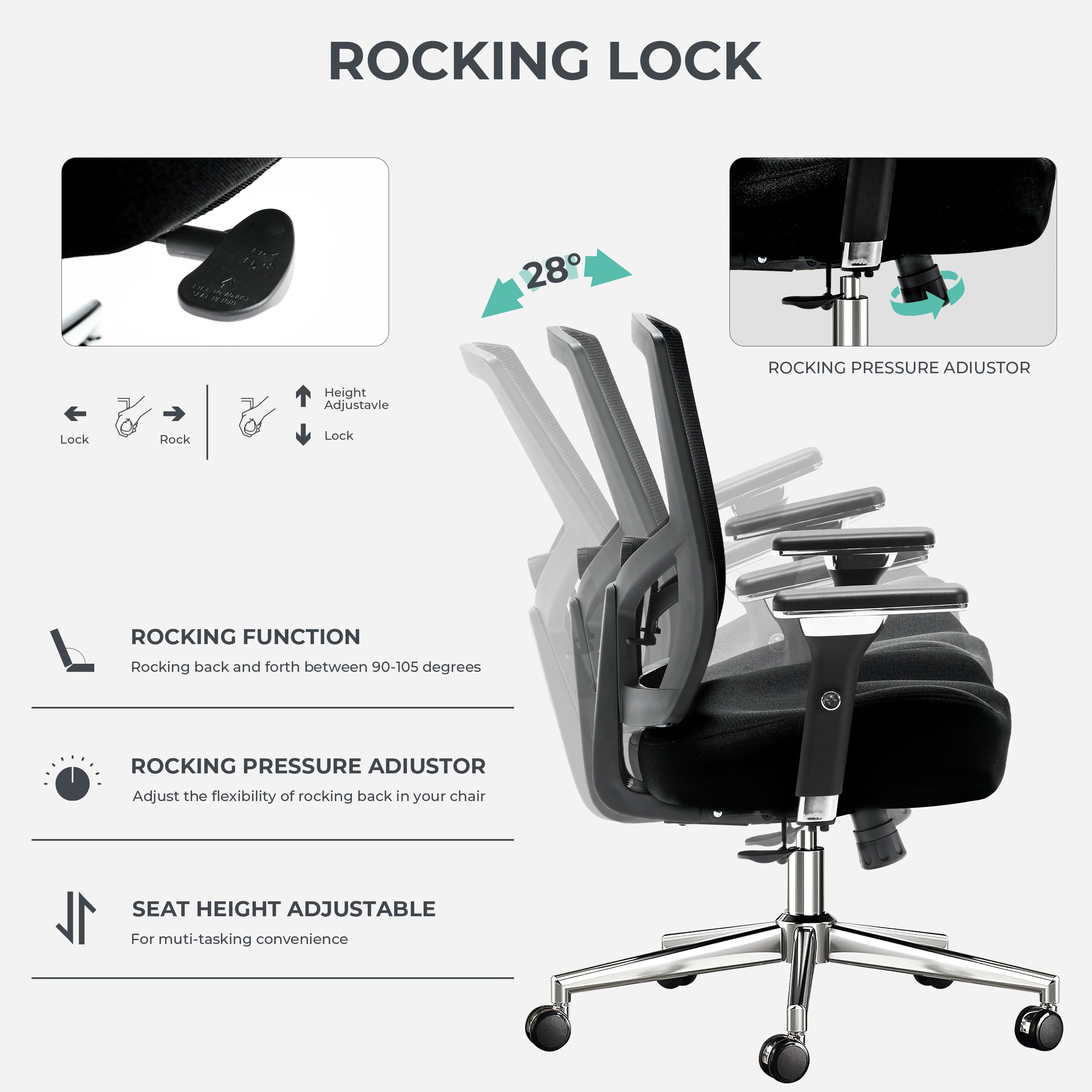 Big and Tall Office Chair 500lbs, Ergonomic Oversize Mesh Desk Chair, Heavy Duty High Back Computer Chair with Wide Thick Seat Cushion, Adjustable Lumbar Support, 4D Armrests