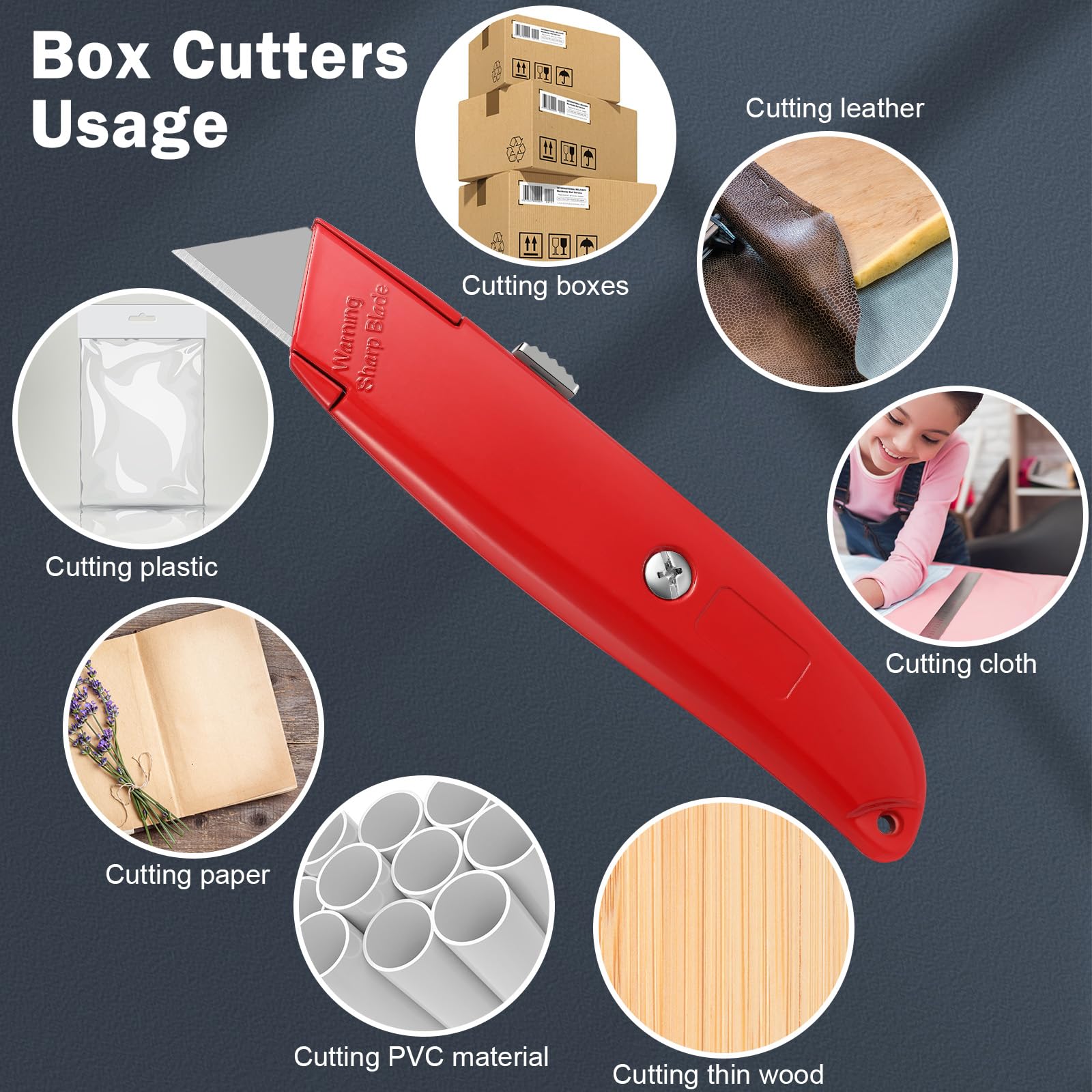 Lasnten 12 Pcs Box Cutter Bulk Retractable Utility Knife Heavy Duty Aluminum Alloy Knife Carpet Knife Package Opener Cutter Blade for Cardboard Plastics Cartons DIY Home Warehouse Office(Multi Color)