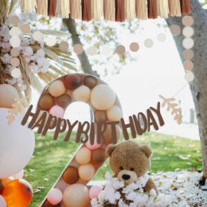 Brown Tan Boho Happy Bithday Sign Banner Gender Neutral Beige Party Tassel Garland Nude Circle Dot Hanging Paper Streamers Backdrop Teddy Bear 1st 2nd Birthday Party Nursery Décor