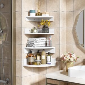 Alsonerbay White Corner Shelf Wall Mount, Set of 4 Floating Shelves for Storage and Display, Large Wooden Shelves for Bedroom, Living Room, Bathroom, Entryway, Garage