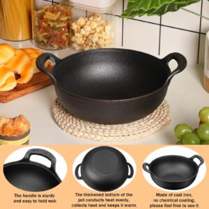 Layhit 2 Sets Cast Iron Wok with Loop Handle 9.8 Inch Mini Wok Nonstick Coated Flat Bottom Wok Stir Fry Pans Pre Seasoned No Chemical Grilling Wok Suitable for Induction Electric Gas All Stoves, Black