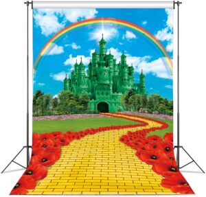 green castle yellow brick road backdrop for party decorations 5x7ft rainbow floral castle gold brick road photography background baby shower princess party decorations supplies