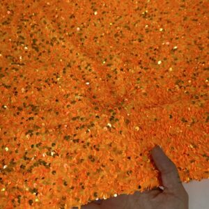 Sequin Velvet Fabric Soft Stretchy Cloth with Glittering Sequins Perfect for Dressmaking Costumes Upholstery and Christmas Decor 1 Yard of Spandex Fabric for Sewing and Crafts (Orange)