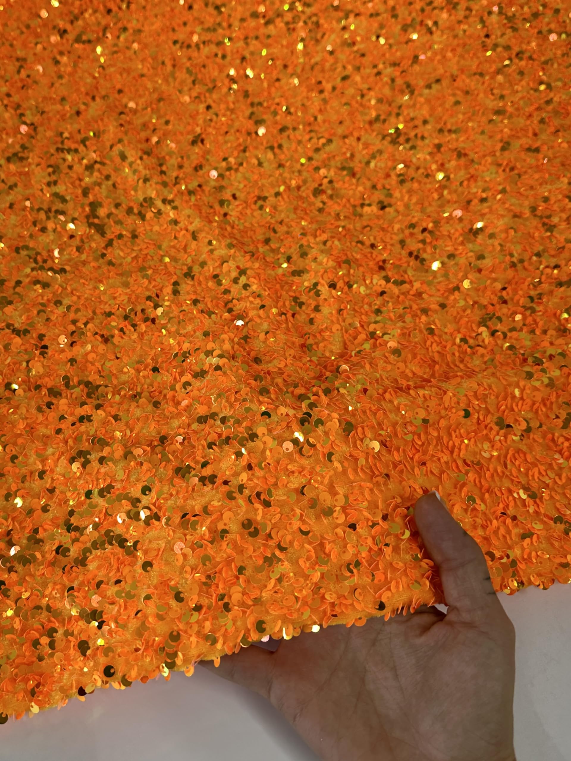 Sequin Velvet Fabric Soft Stretchy Cloth with Glittering Sequins Perfect for Dressmaking Costumes Upholstery and Christmas Decor 1 Yard of Spandex Fabric for Sewing and Crafts (Orange)