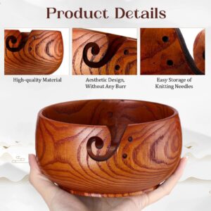 Wenqik 2 Pieces Wooden Yarn Bowl 5.9'' x 3'' and 6.7'' x 3'' Knitting Yarn Bowl with Holes Yarn Holder Yarn Basket Crocheting Accessories Kit Organizer for DIY Handmade Christmas (Dark Wood Color)