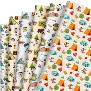 whaline 12 sheet camping wrapping paper tent bear tree mountain gift wrap paper folded flat diy craft art paper for camp theme party decor wrapping supplies