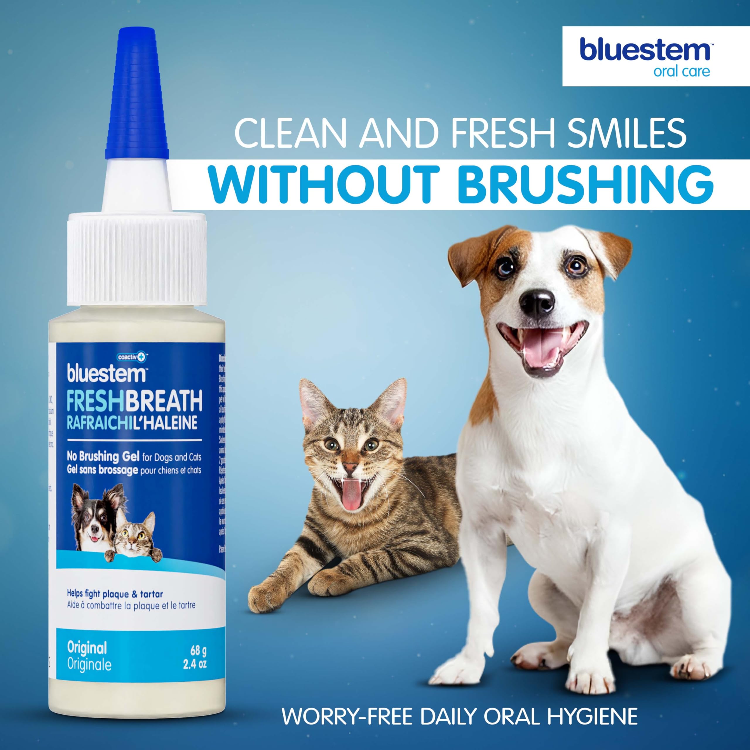 bluestemTM No Brush Dog Dental Gel - Dog Oral Gel to Freshen Breath, and Fights Plaque and Tartar - Brushless Toothpaste for Dogs